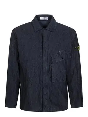 Stone Island Corduroy Logo-patch Shirt - Blu