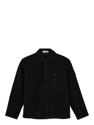 Stone Island Wool Overshirt With Snap Closure And Drawstring Hem - Black