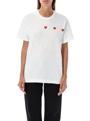 Play Comme Des Garcon Cotton Three Hearts T-shirt - White