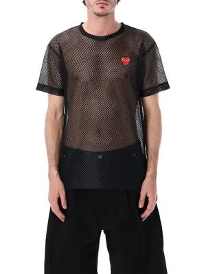 Play Comme Des Garcon Mesh Short Sleeve T-shirt With Heart Logo - Black