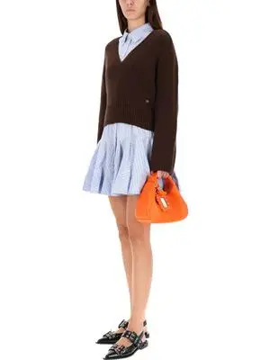 GANNI Cropped V-neck Wool And Yak Sweater - Brown