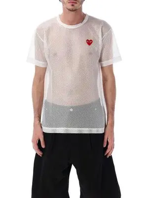 Play Comme Des Garcon Mesh T-shirt With Heart Patch - White