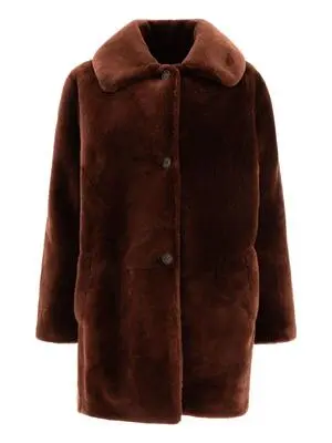 B & W Button-fastening Collar Coat - Brown