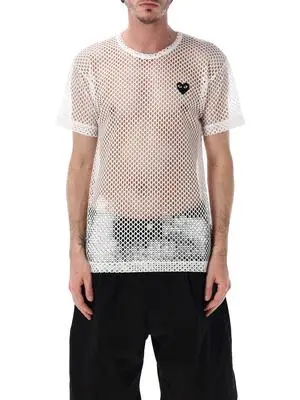 Play Comme Des Garcon Mesh Short-sleeve T-shirt With Heart Logo - White
