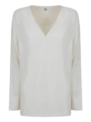 TOTEME V-neck Twill Blouse - Stone