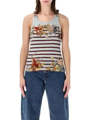 JEAN PAUL GAULTIER Slim Fit Ribbed Tank Top With Metal Details - Light Blue Multi