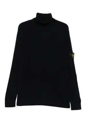 Stone Island Ribbed Wool Turtleneck Sweater Regular Fit - Blue