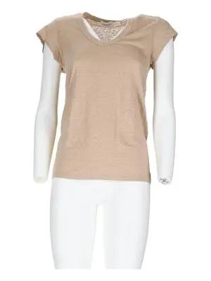 MARANT ETOILE MARANT ETOILE Linen V-Neck Cap-Sleeve T-Shirt Beige
