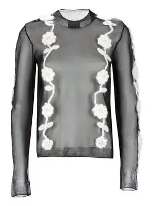 GANNI GANNI Sheer Floral Appliqué Long Sleeve Top
