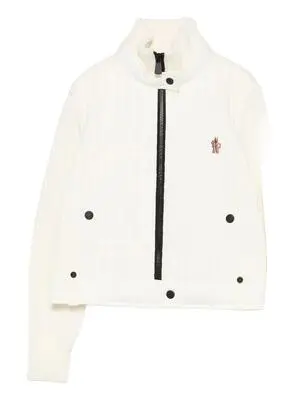 Moncler Knit Ski Jacket With Zip Closure And Embroidered Logo - White
