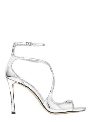 JIMMY CHOO Azia 95 Metallic Leather Sandals - Silver