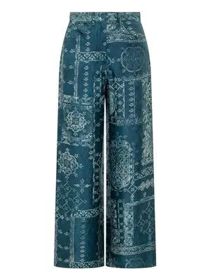 Momoni Geometric Print Wide Leg Trousers - Inchiostro/azzurro