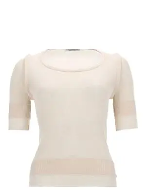 LEMAIRE Short Sleeve Scoop Neck Knit Top - Beige