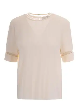 Fabiana Filippi Sheer Short Sleeve Blouse With Cutout Detail - Burro