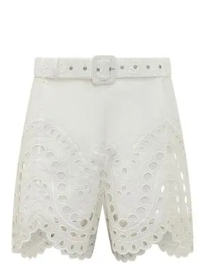 Charo Ruiz Ibiza Belted Embroidered Mini Shorts - Whit Sealace