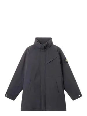 Stone Island Long Jacket With Stand Collar - Navyblue