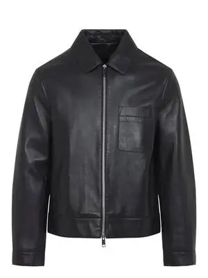 YVES SALOMON Lamb Leather Zip-up Jacket - Black