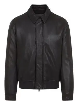 YVES SALOMON Collared Lamb Skin Zip-up Jacket - Brown