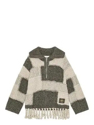 GANNI Patchwork Knit Zip-up With Fringe Detail - Multicolour