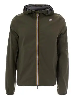K-WAY K-WAY Hooded Waterproof Shell Jacket With Cotton Blend Lining Green Lichen