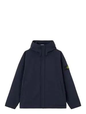 Stone Island Hooded Jacket With Drawstring And Zip Closure - Blu