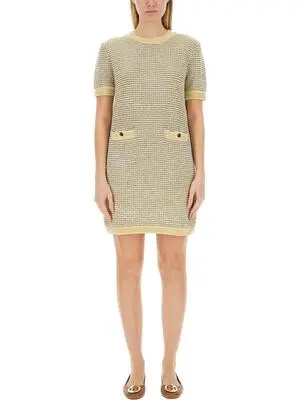 Tory Burch Textured Knit Mini Dress With Pockets - Ivory