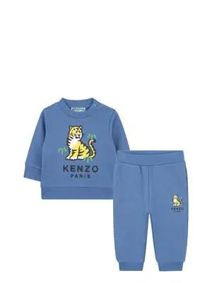 Kenzo Tiger Print Cotton Sweatshirt And Pants Set - Blue