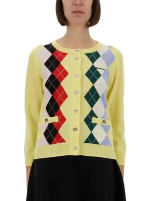 GANNI GANNI Argyle Cashmere Blend Cardigan With Crystal Buttons Multicolour