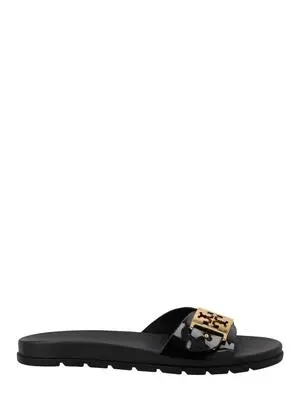 Tory Burch Mellow Slide With Gold Tone Logo Detail - Black