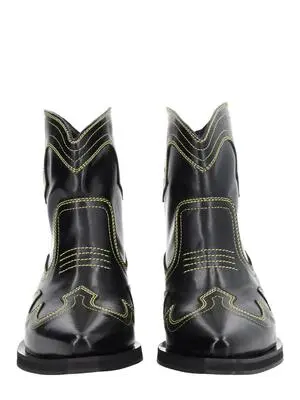 GANNI Low Shaft Embroidered Western Boots - Black