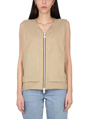 K-WAY V-neck Zip-up Vest - Beige