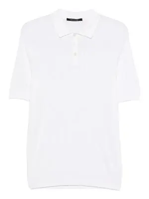 Tagliatore Cable-knit Polo Shirt With Ribbed Details - White