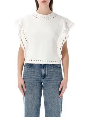 MARANT ETOILE Eyelet Trim Cropped T-shirt - Beige