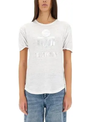 MARANT ETOILE Koldi Linen T-shirt With Logo Print - White