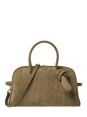 Jacquemus Le Turismo Chevron-Braided Suede Bowling Bag Kaki