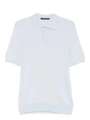 Tagliatore Cable-knit Polo Shirt With Ribbed Details - Clear Blue