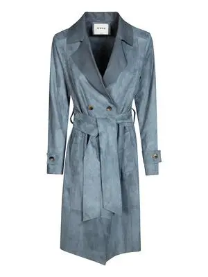 NUAGE Double Breasted Suede Trench Coat - Beige