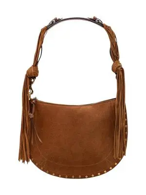 Isabel Marant Étoile Suede Shoulder Bag With Fringe And Studs - Cognac