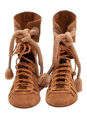 Isabel Marant Étoile Mini Ankle Boots With Fringe And Decorative Elements - Cognac