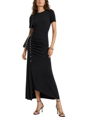 Rabanne Ruched Short Sleeve Maxi Dress - Black