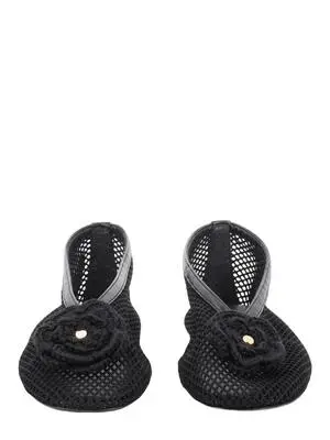 GANNI Mesh Knit Mary Jane Flats With Floral Accent - Black