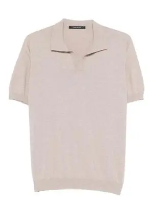 Tagliatore Short Sleeve Split Neck Polo Size - Beige