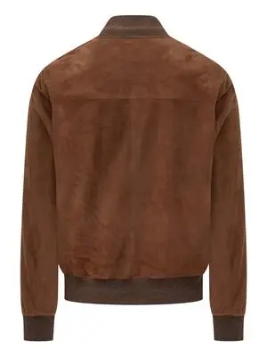 RENZO CENCI Suede Bomber Jacket With Stand Collar - Chestnut