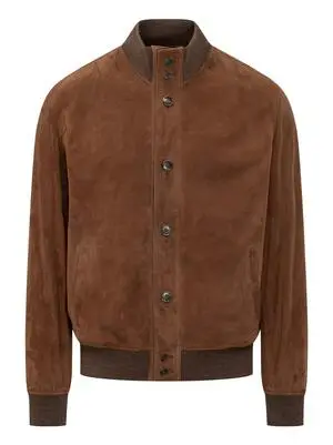 RENZO CENCI Suede Bomber Jacket With Stand Collar - Chestnut