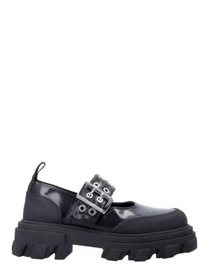 GANNI Oleatex Cleated Ballerina Mary Janes - Black