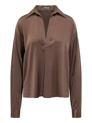 TOM FORD V-neck Blouse With Classic Collar - Cinnamon