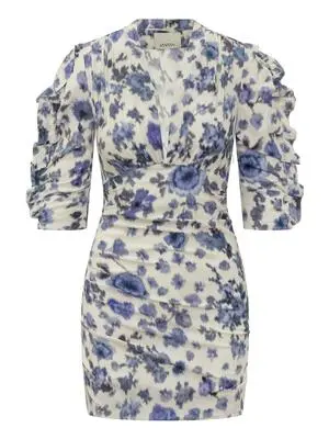 Isabel Marant Étoile Floral Print Ruched Sleeve Mini Dress - Blue