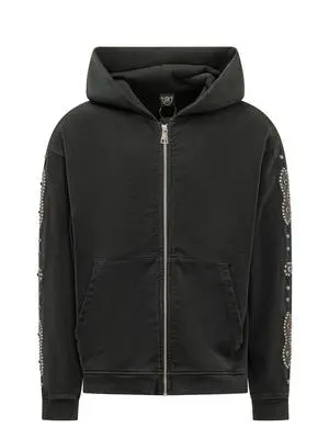 HTC LOS ANGELES Full Zip Hoodie With Embellished Sleeves - Black