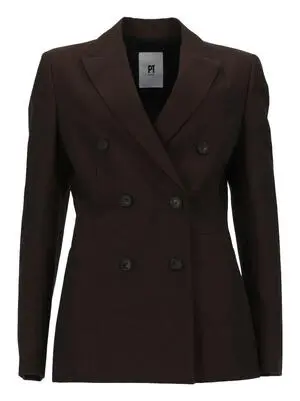 PT TORINO Slim Fit Double Breasted Jacket In Linen And Cotton - Brown