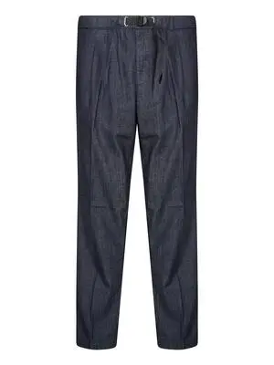 WHITE SAND Pleated Long Chambray Trousers - Blu